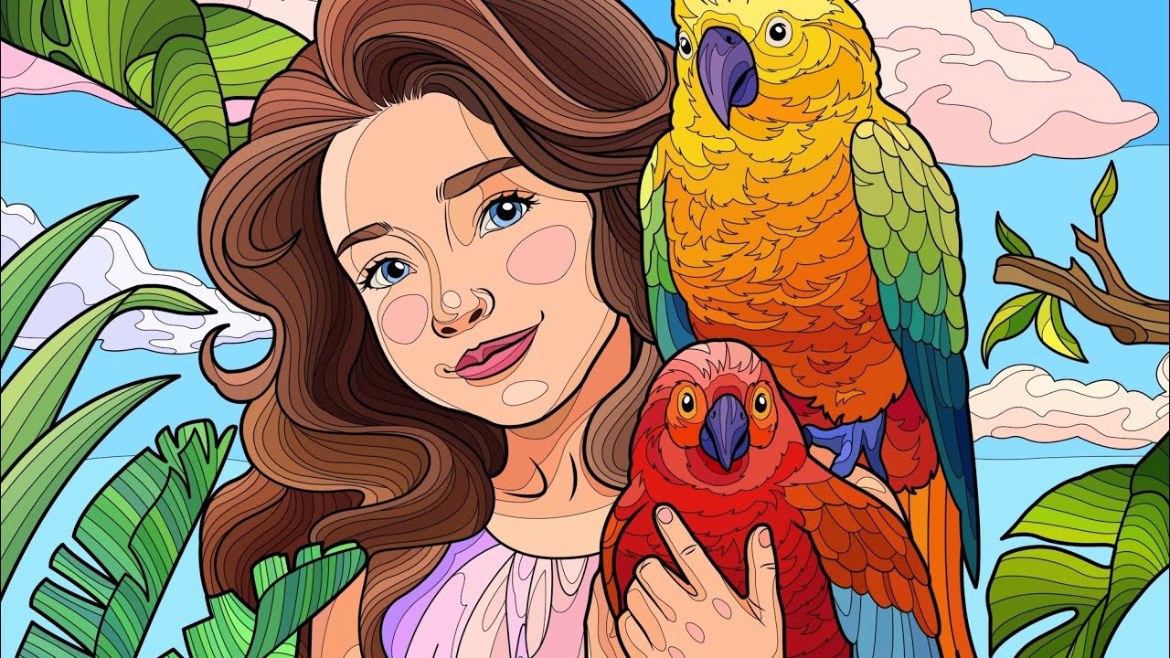 Hey Color Girl with a Parrot #colorwithme #paintbynumber #relaxing# # ...