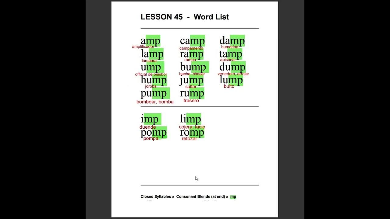 Phonics Lesson 45 Closed Syllables » Consonant Blends (at end) » mp ...