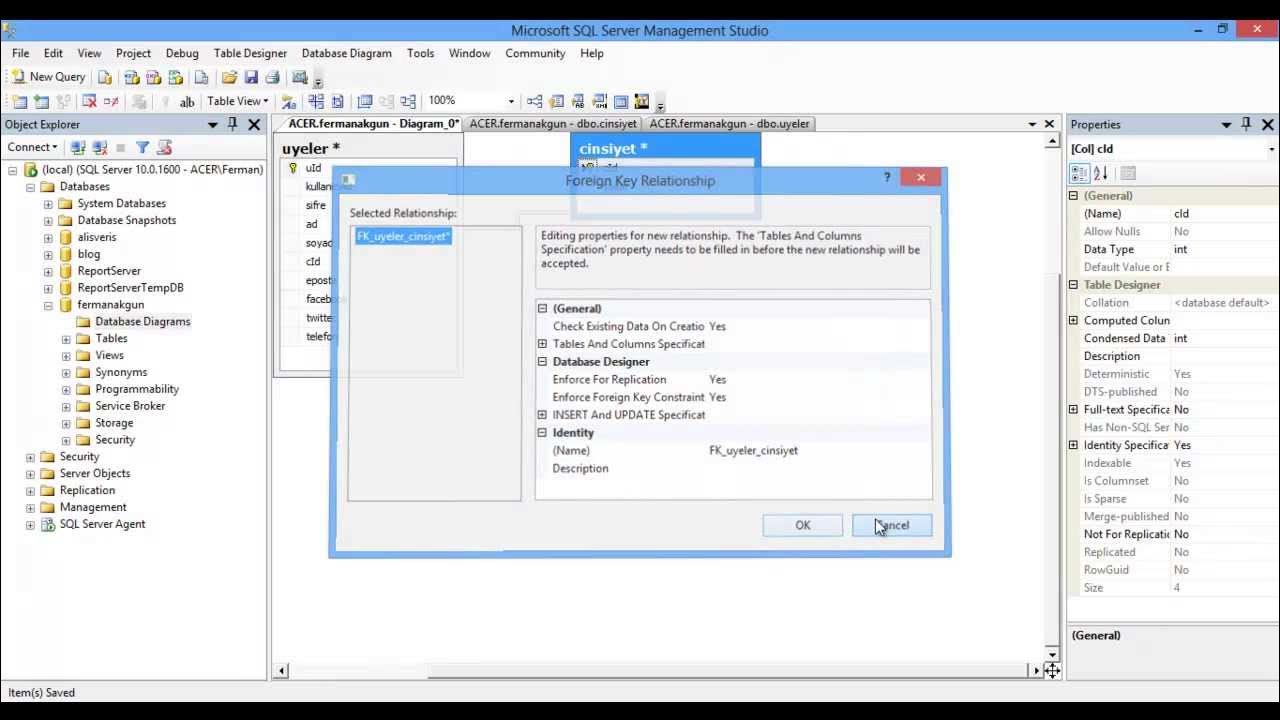 Sql Server Management Veritabanı ve Tablo Oluşturma - Tablo ilişkileri ...