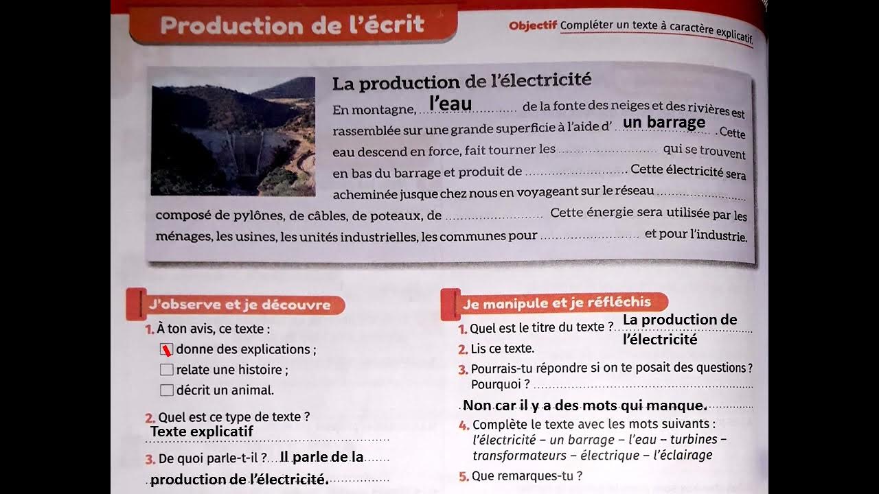 Production de l'écrit Compléter un texte explicatif page 120 Mes ...