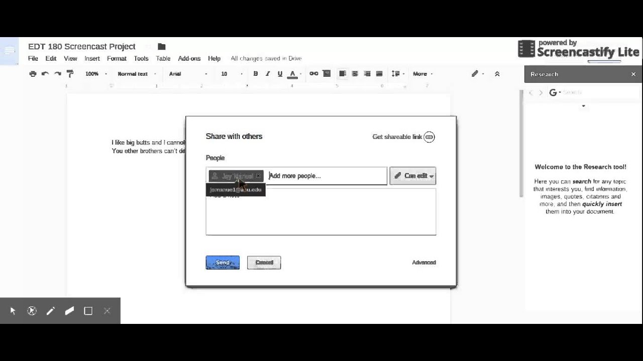 EDT 180 Screencast- Sharing a Document on Google Docs - YouTube