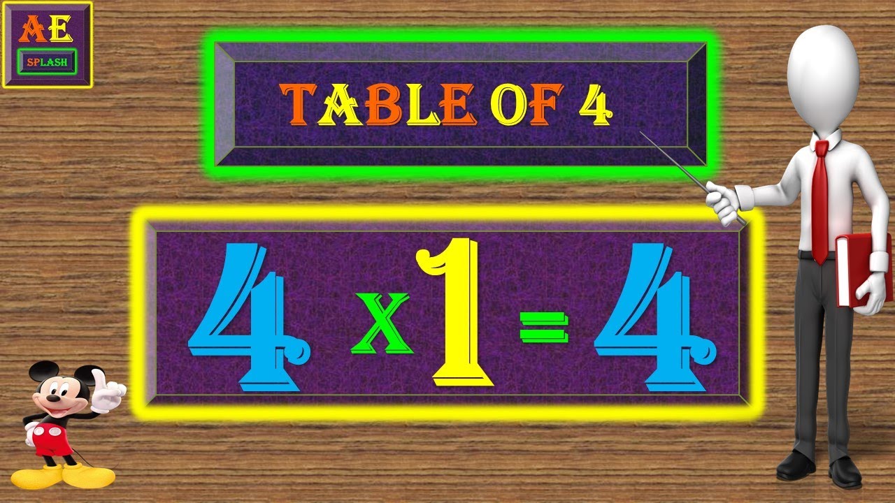 Table of 4 for kids | Easy and fast 4-x1=4 Multiplication | Tables Song ...