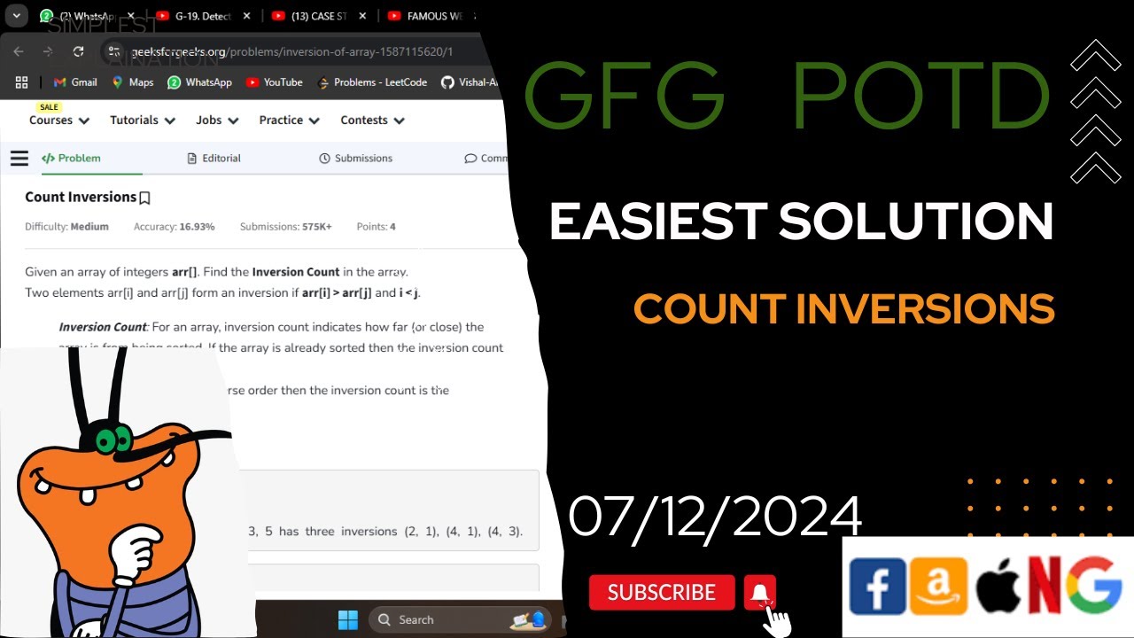 Count Inversions | gfg potd today | POTD | GFG Problem of the Day | C++ ...