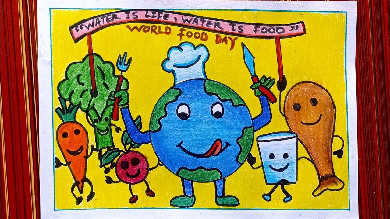 World food day drawing/How to draw easy poster of world food day - YouTube