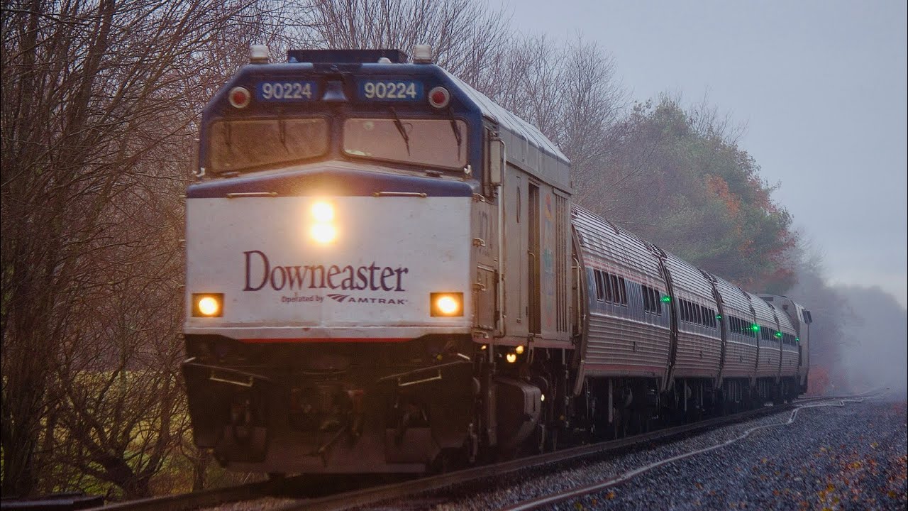 Amtrak Downeaster NPCU 90224 leading at Bragdon Rd Wells ME 11/18/2023 ...
