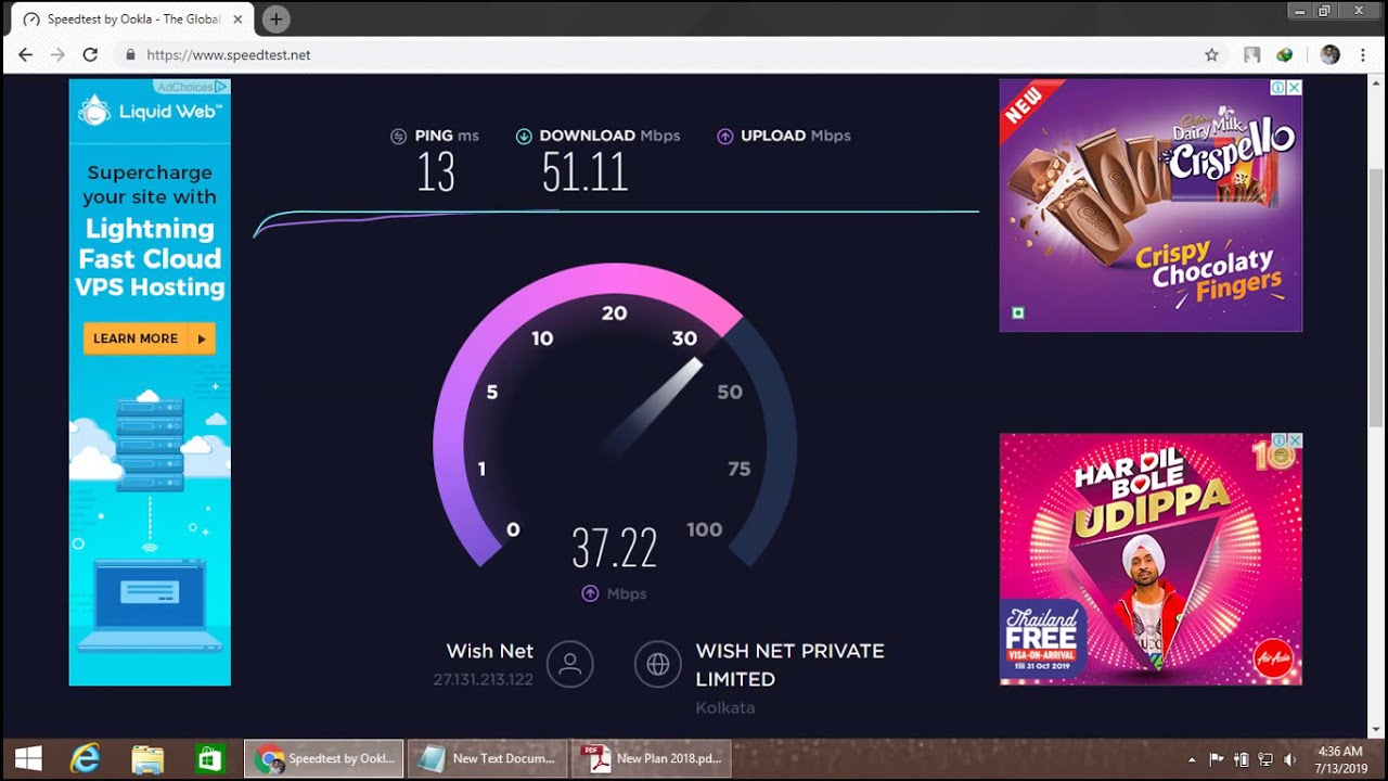 Wish Net Kolkata SILVER 50 Speed Test - YouTube