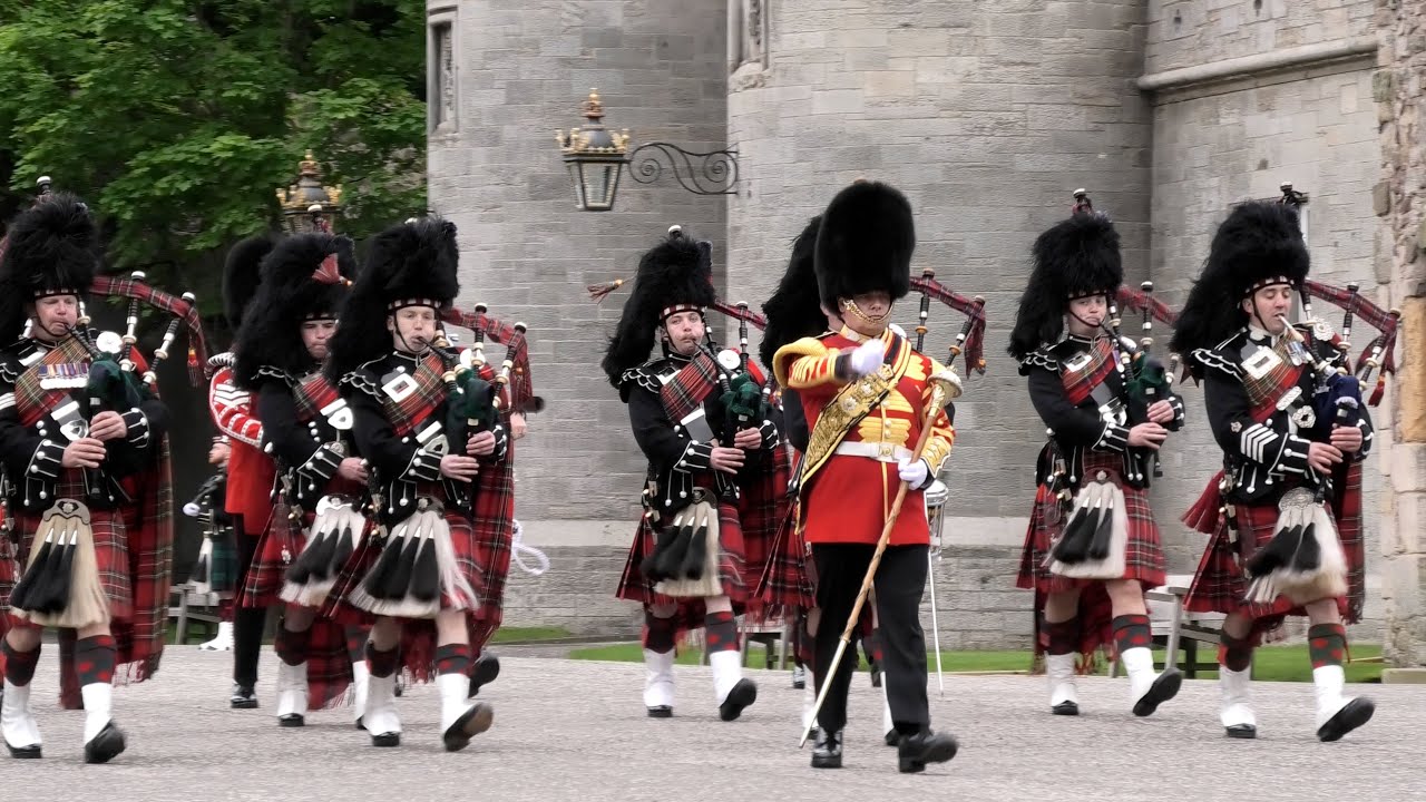 1st Battalion Scots Guards Pipes and Drums and 5 SCOTS Mounting The Guard at Holyrood Palace ...