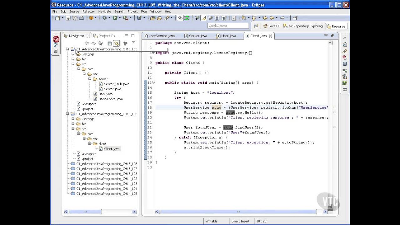VTC Player Advanced Java Programming Java SE 7, Running the Remote RMI Client Example - YouTube