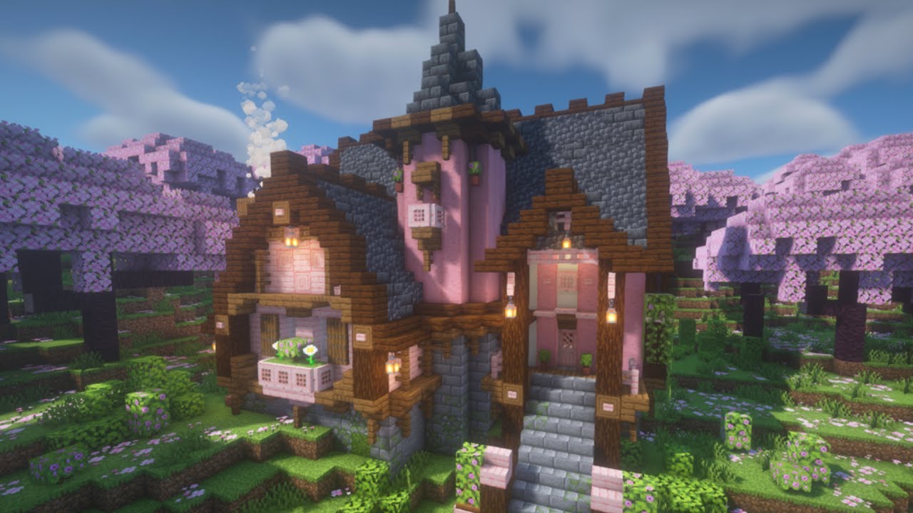 Minecraft Build Tutorial: Cozy Cherry Cottage | Step-by-Step ...
