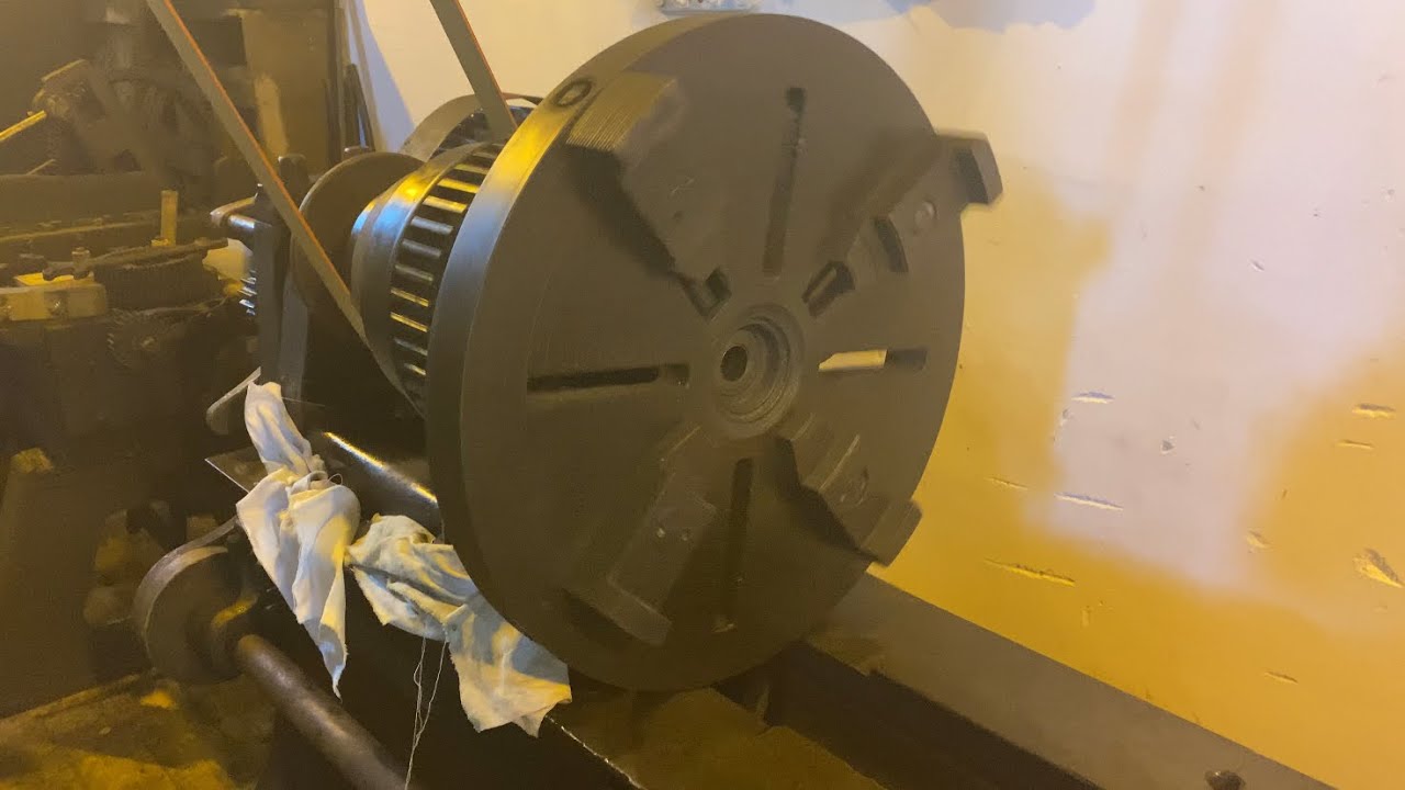 Line Shaft Workshop Lathe - testing the high gear - YouTube