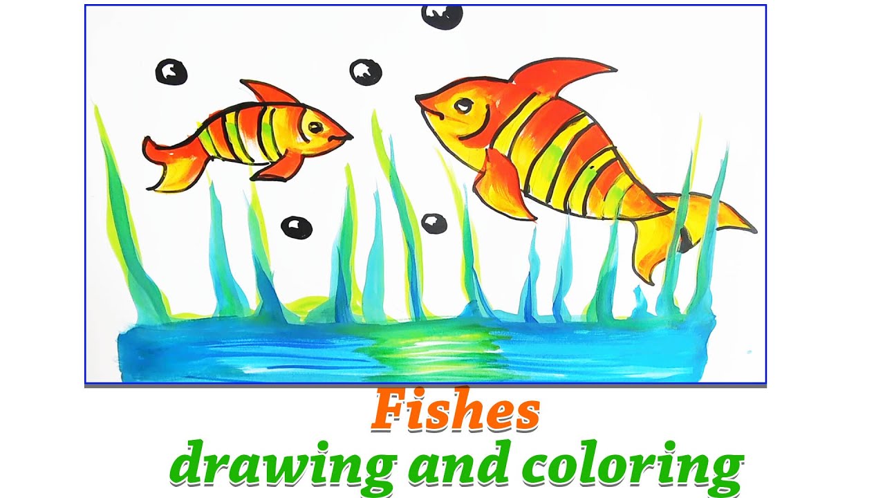 Cute Fishes with Bubbles coloring and drawing for Kids, Toddlers | NGH ...