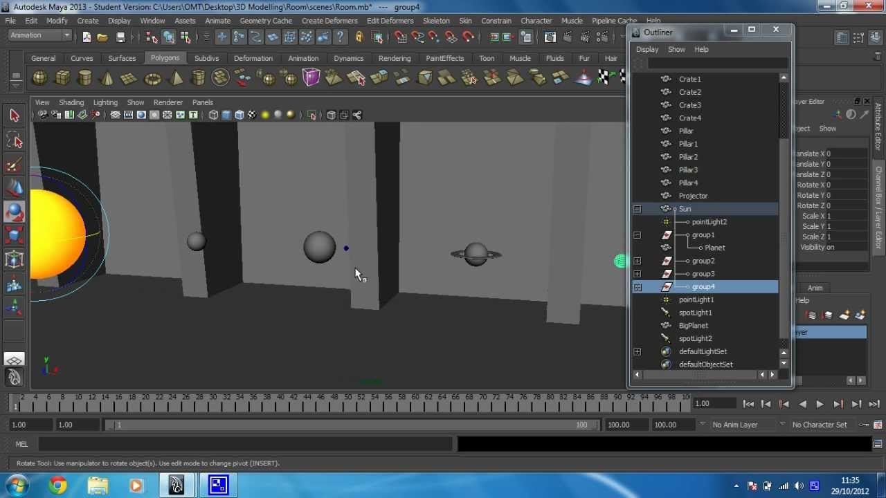 Learn Maya 2015: Animation - 3 -- Remove animation & set up solar ...