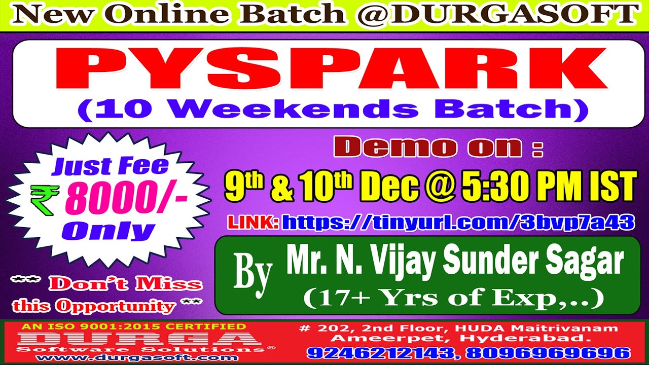 PYSPARK (10 Weekends Batch) Online Training @ DURGASOFT - YouTube
