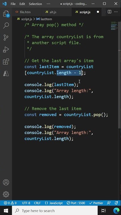 Javascript Array Pop Method Javascript Tutorial For Beginners Youtube