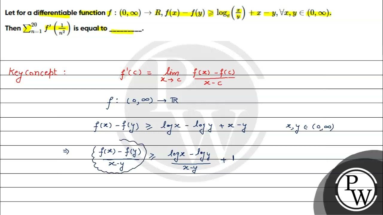 Let for a differentiable function f 0 infty rightarrow R f x f y geqslant log e .... - YouTube