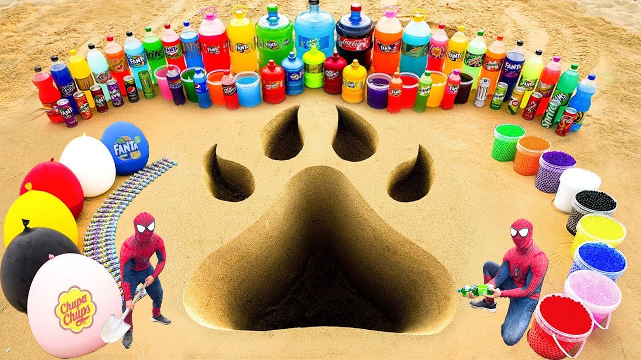 How to make Cat paw with Cement & Orbeez, Giant Balloons of Soda, Fanta ...