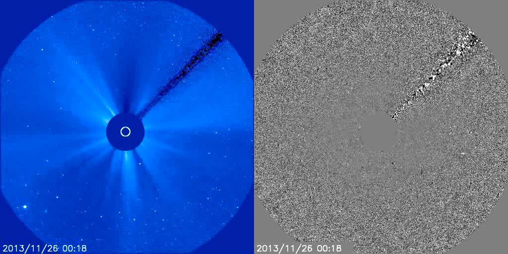 Comet ISON enters SOHO LASCO coronagraph view 11-27-13 - YouTube