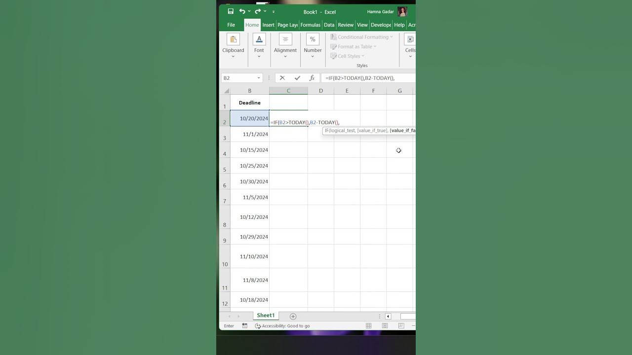 Smart Excel How to Calculate Days Left Until a Deadline in Excel Using IF Formula #excel #shorts ...