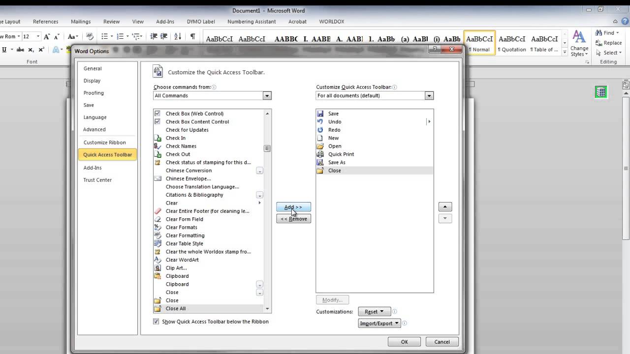 Customizing the Word QAT for use with Worldox - YouTube