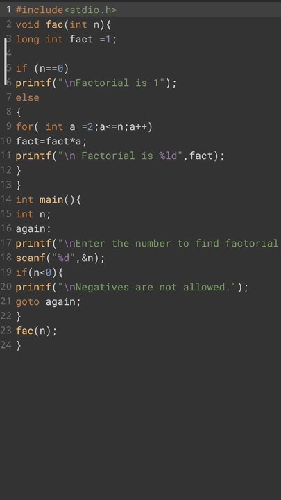 Performing factorial algorithm using C. - YouTube