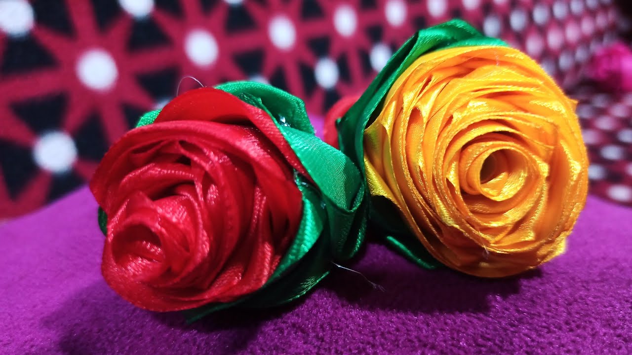 How to make Rose with satin ribbon - DIY satin ribbon rose - YouTube