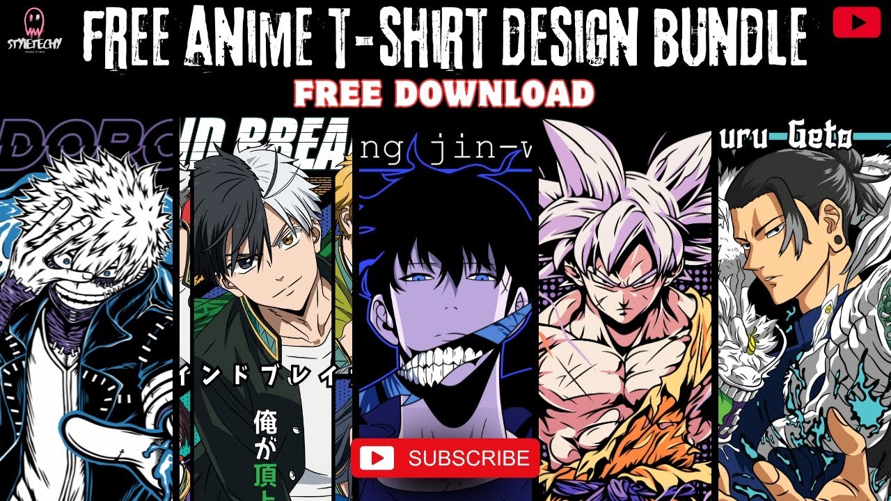FREE Anime T‑Shirt Design Bundle | High‑Quality Printable Anime ...