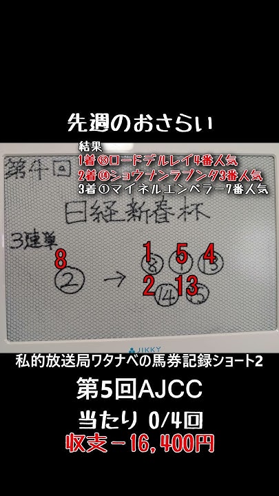 私的放送局ワタナベの馬券記録ショート2 第5回AJCC - YouTube