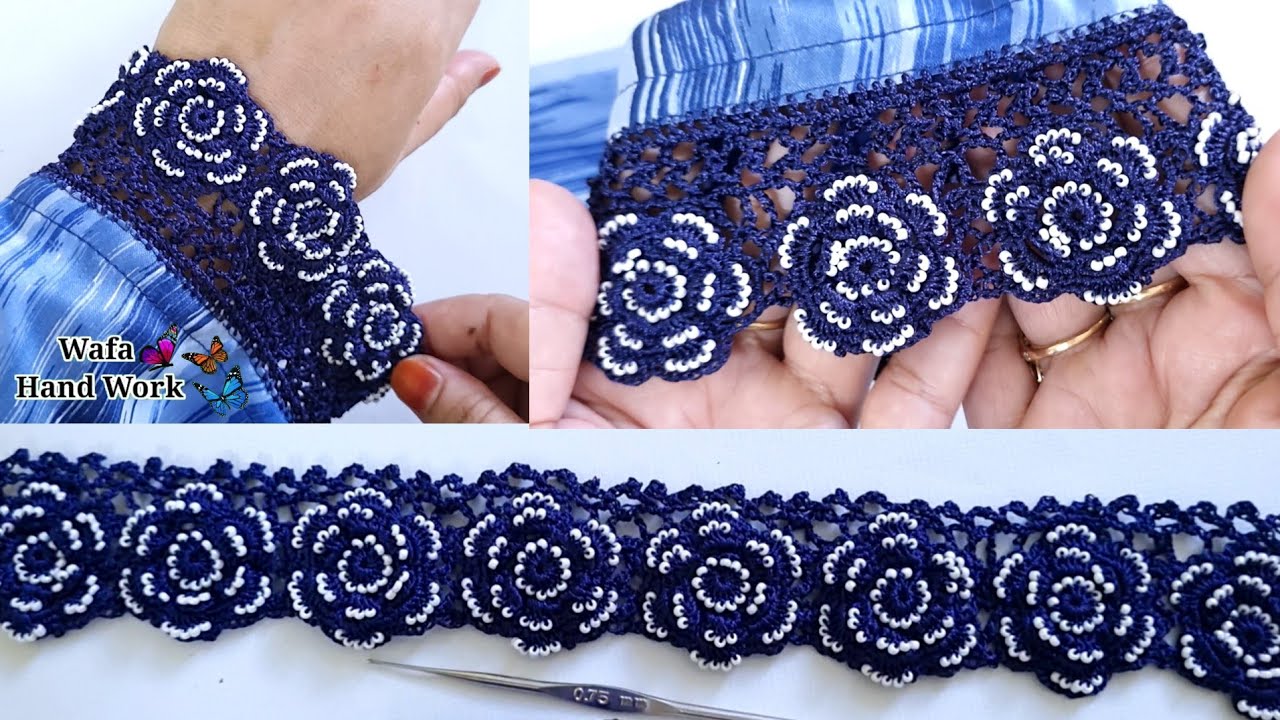 Crosia Flower lace Design 🔥🔥 Crochet Lace Tutorial On kurti Sleeves ...