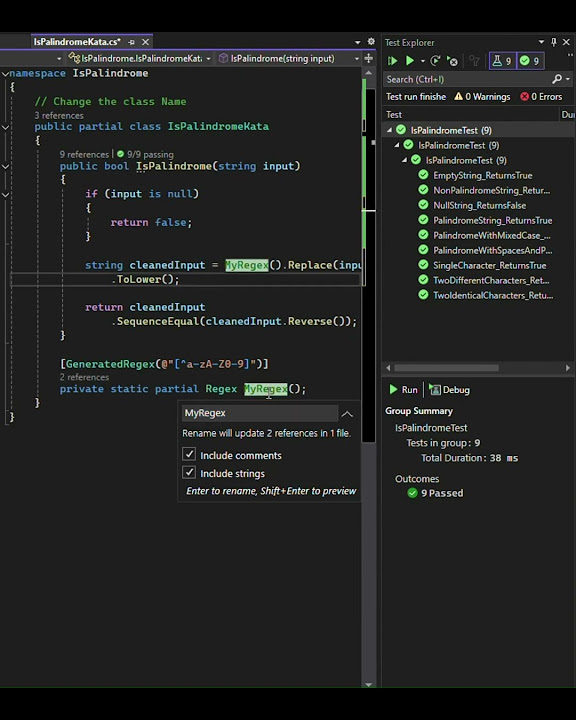 Is Palindrome Katas Dotnet Csharpdevelopment Csharp Coding Refactoring Clean Youtube
