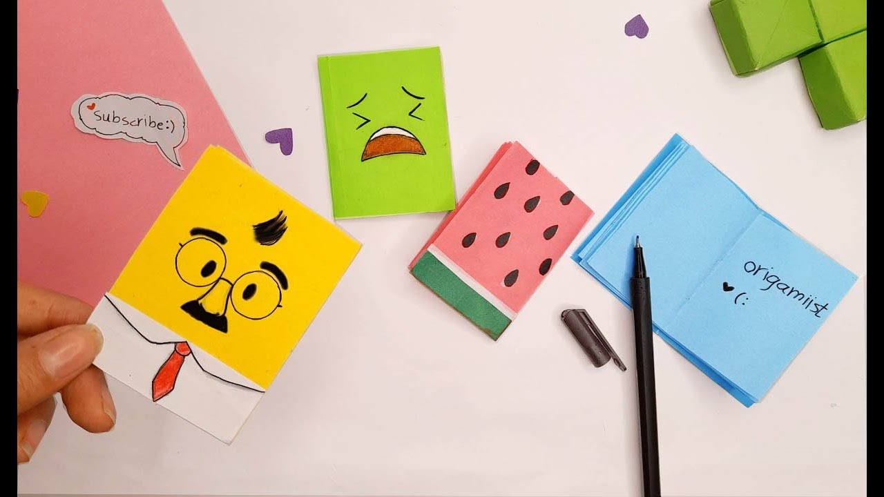 DIY One Sheet Mini Notebook | Small stationery at home Mini origami ...