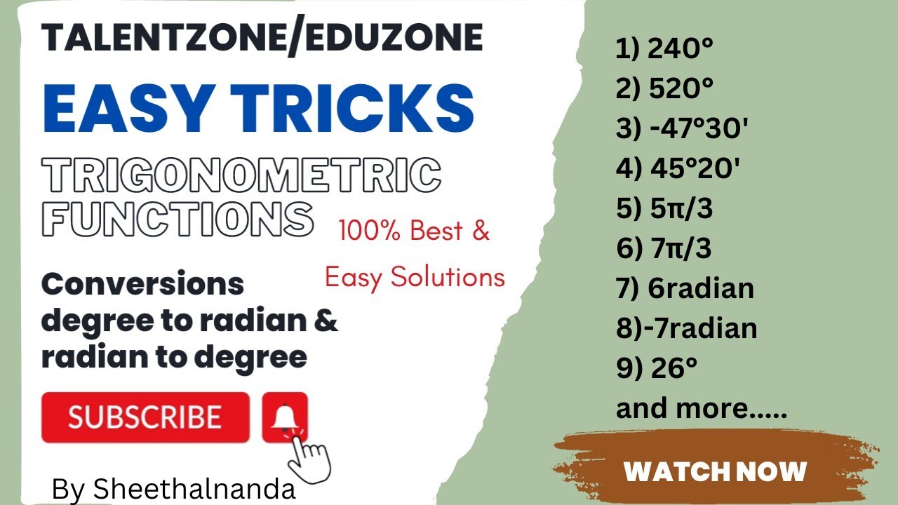 Trigonometric Functions|Conversions|Degree to Radian Measures|Radian to ...