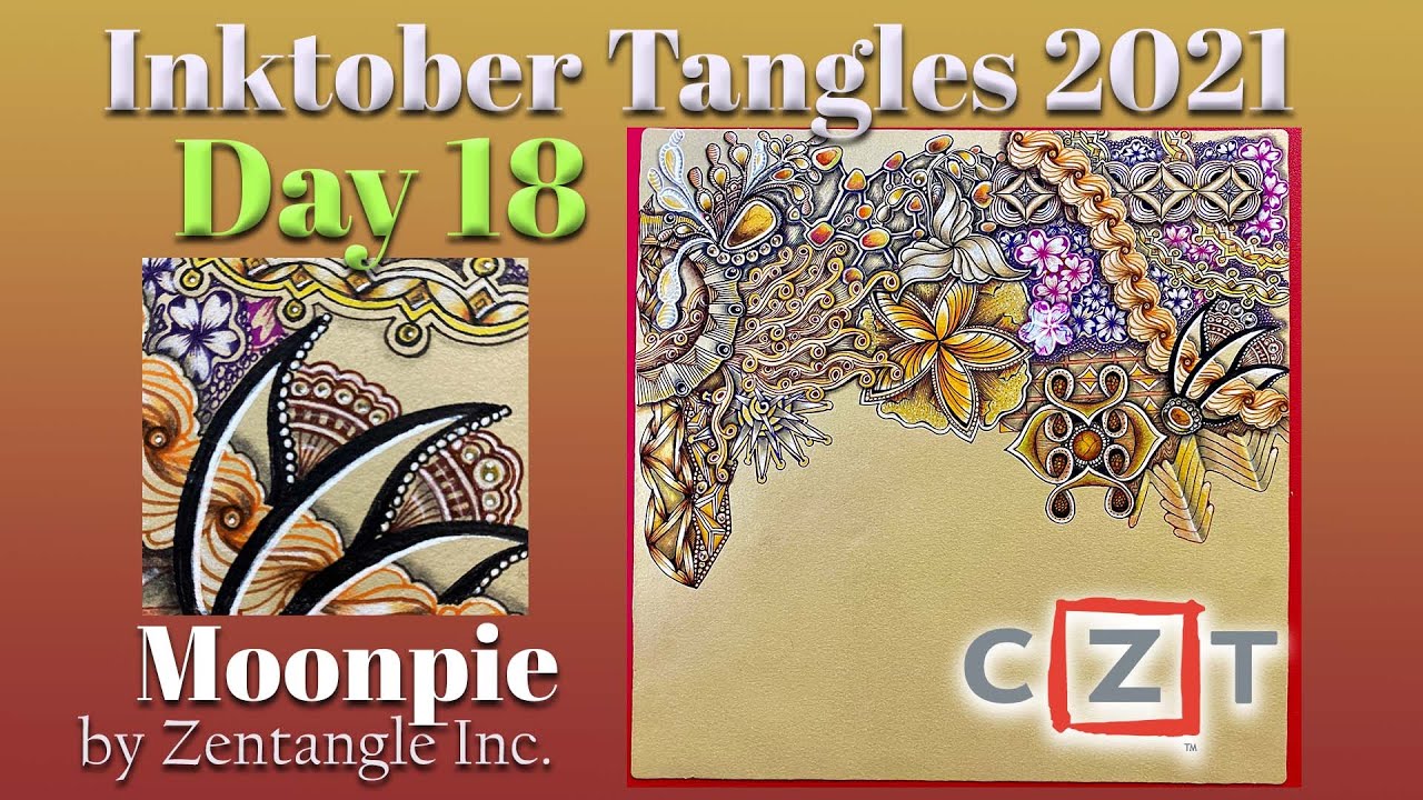 Inktober Tangles 2021 - Day 18 - Moonpie - YouTube