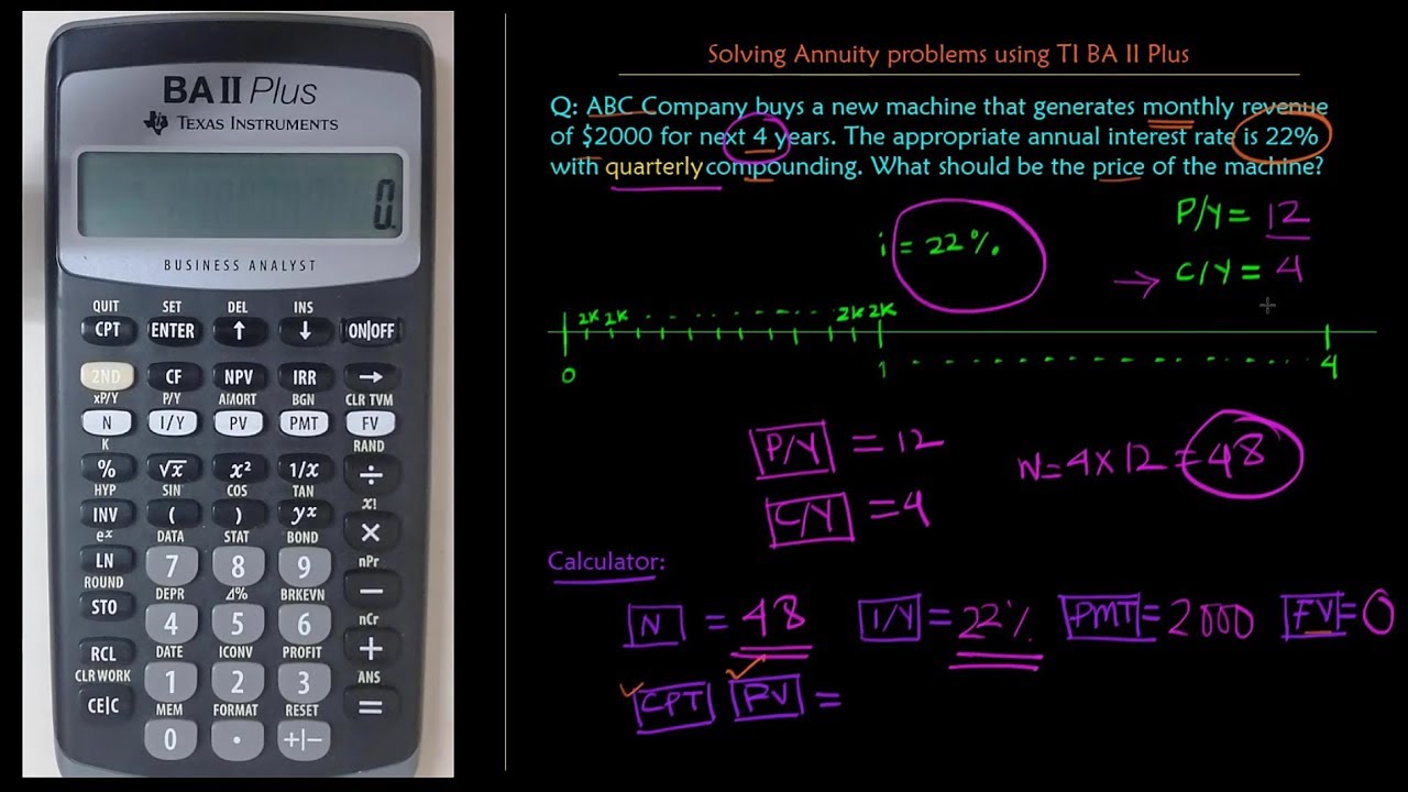 Texas Instruments BA 2 Plus Financial Calculator tutorial: Solving Annuity problems Part 2 - YouTube