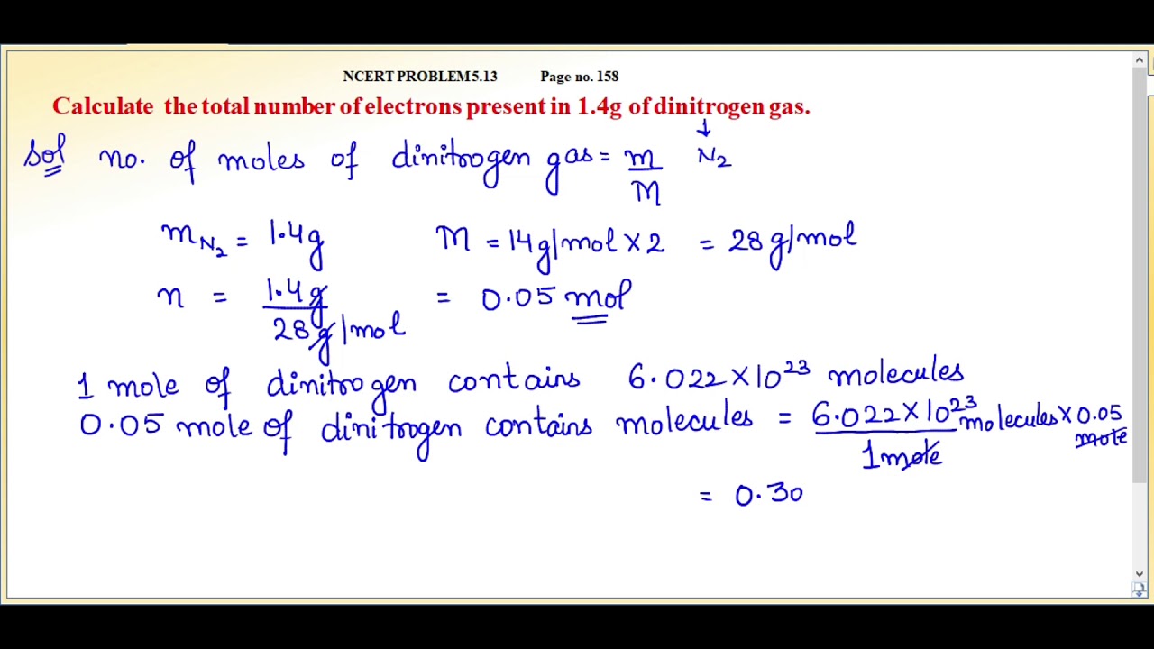 Calculate the total number of electrons present in 1.4g of dinitrogen ...