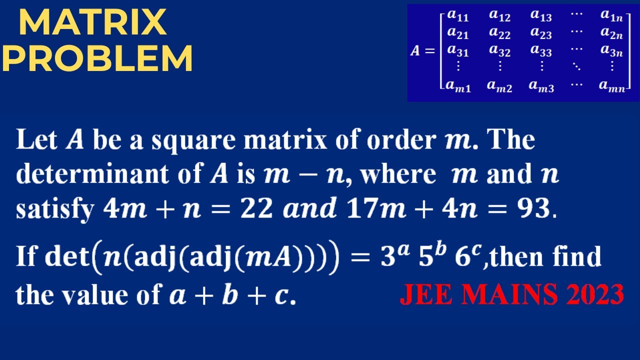 Determinant of Nested Adjugate Matrix Solved | Find a+b+c FAST | IIT ...