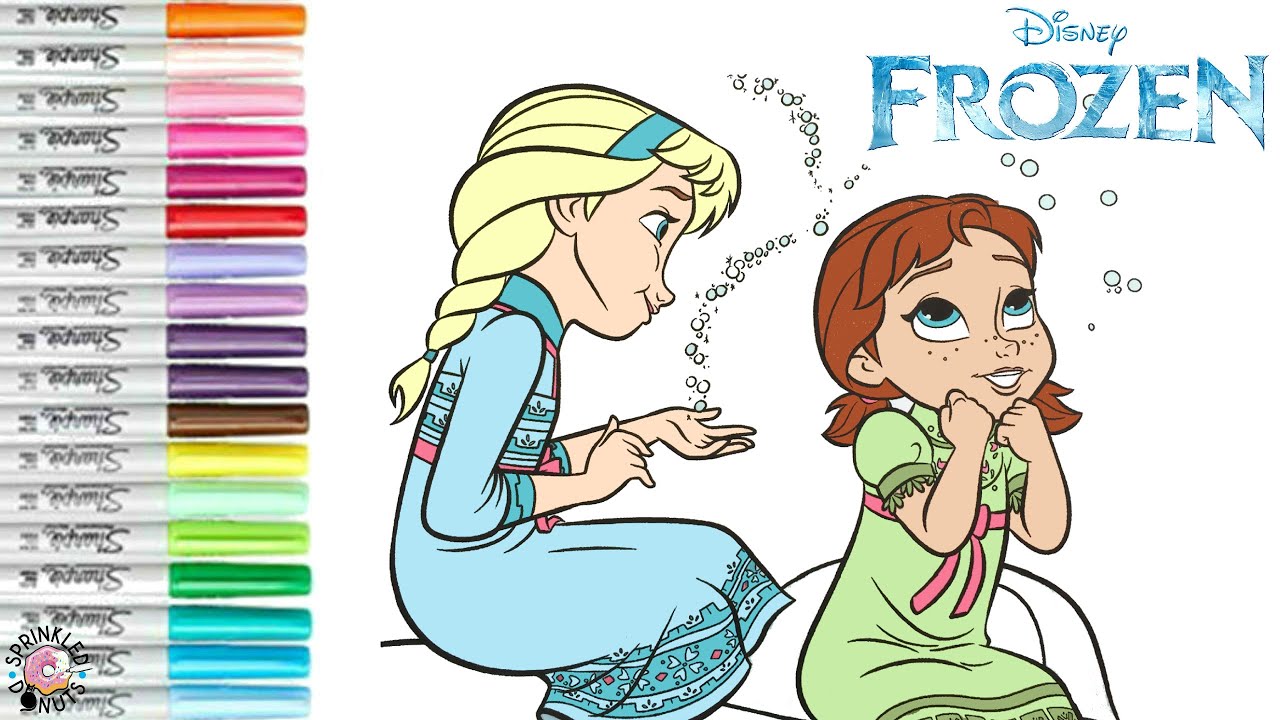 Disney Frozen Young Anna and Elsa Snow Magic Coloring Book Pages - YouTube