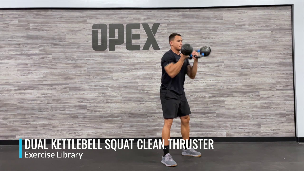 Dual Kettlebell Squat Clean Thruster - YouTube