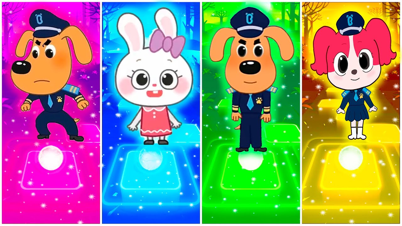 🟣Sheriff Labrador🔴Little Rabbit 🟢Sheriff Papillon🔵🎶🎶TILES HOP EDM RUSH🎶 ...