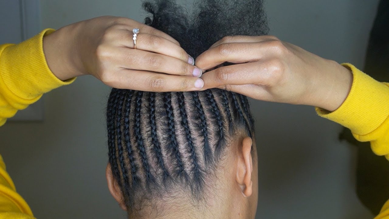 Watch Me Cornrow My Own Natural Hair | Bangs With Beads Up Do - YouTube