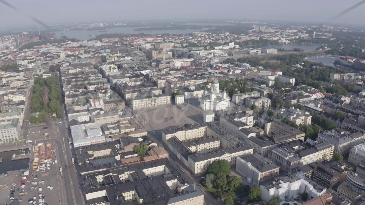 D-Log. Helsinki, Finland. City center aerial view. Helsinki Cathedral ...