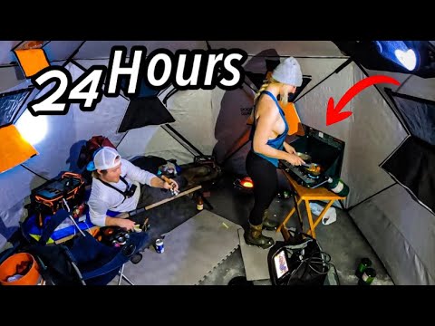 ICE CAMPING & Fishing w/ a Fresh Meal & UNDERWATER CAMERA!!! (Underwater Footage!!)