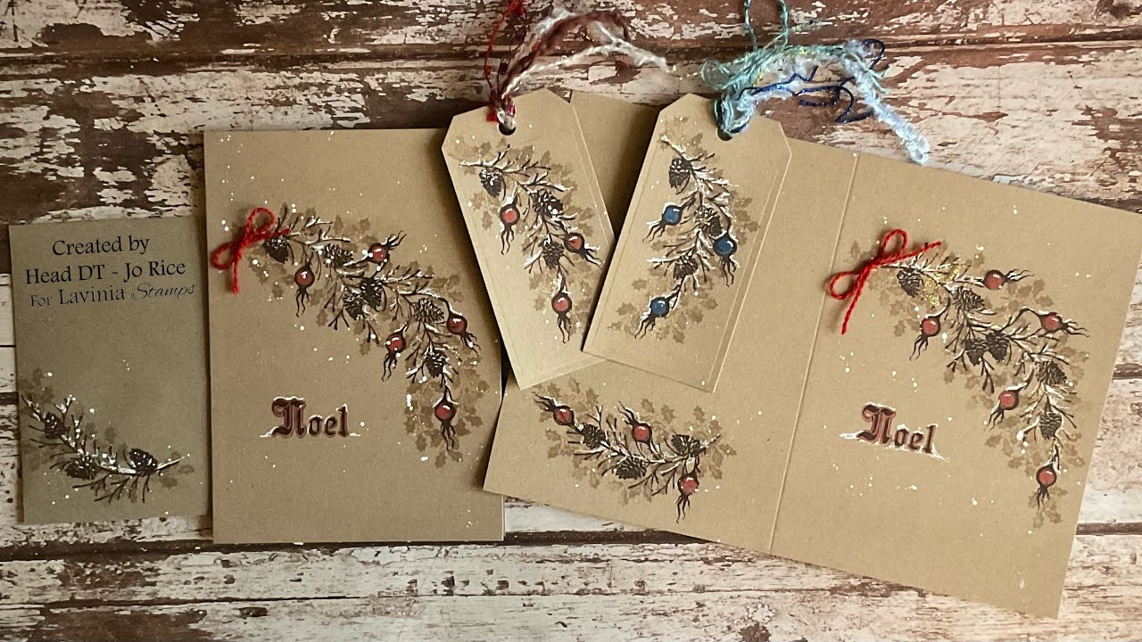 Fir Cone Branch & Kraft card by Jo Rice #laviniastamps #christmascard ...