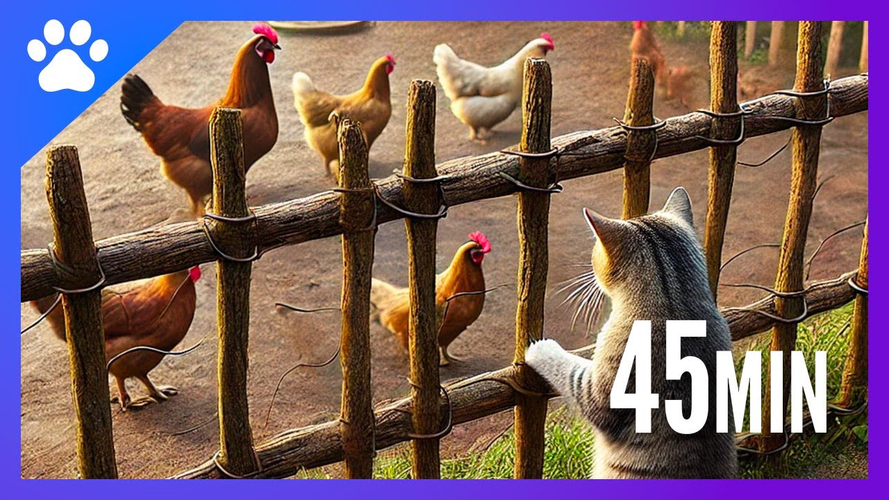 Vidéo pour chat : les poules et oiseaux 🐔🐦. Avec bruits de la campagne ...