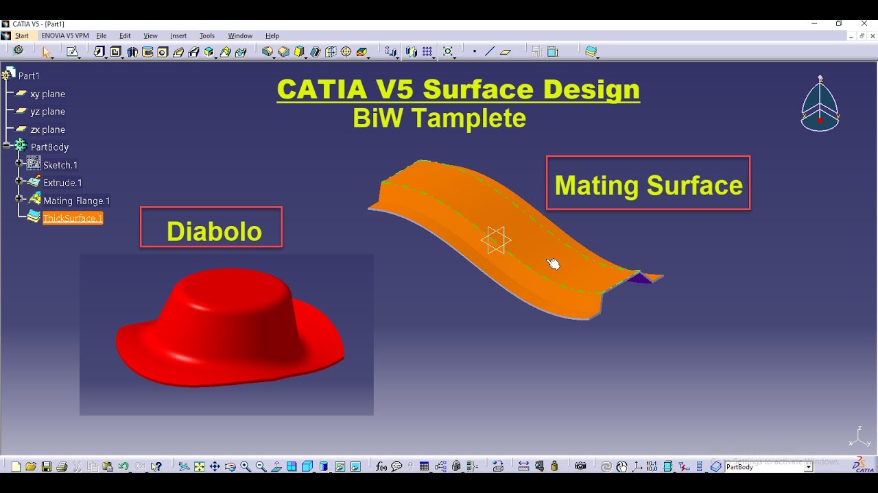 CATIA V5 BiW Tamplete Diabolo & Mating Surface - YouTube