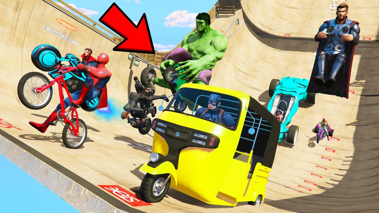 GTA 5: AVENGERS ARMY vs MEGA RAMP JUMP CHALLENGE #1 - YouTube