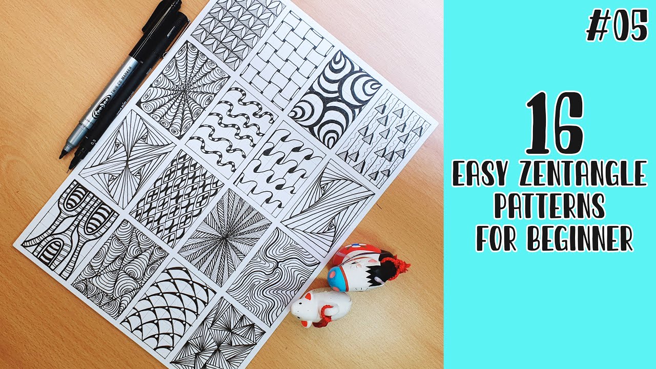16 Easy Zentangle Patterns for Beginners ||16 Easy Doodle Patterns #05 ...