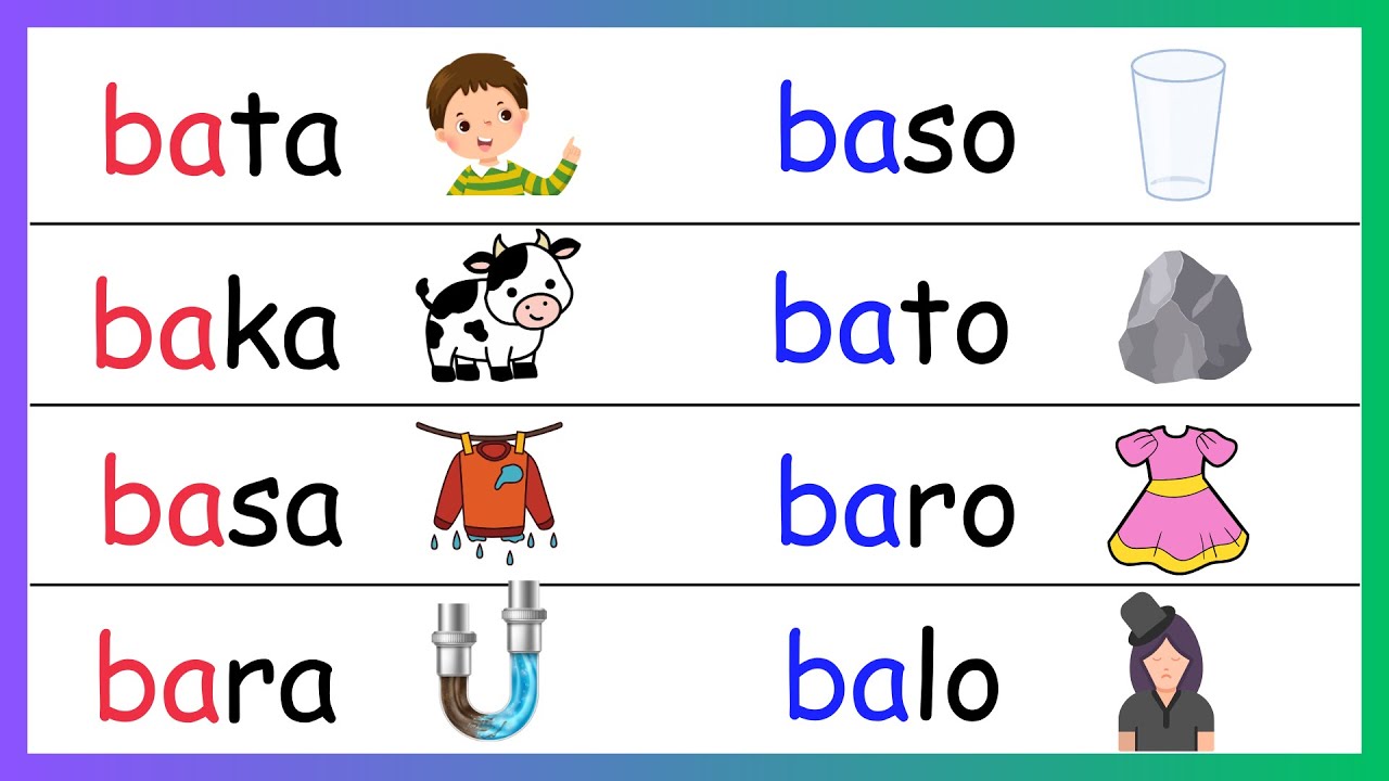 Pagbasa -- Mga Salitang Nagsisimula sa Katinig /Bb/ Tunog at Salita ...