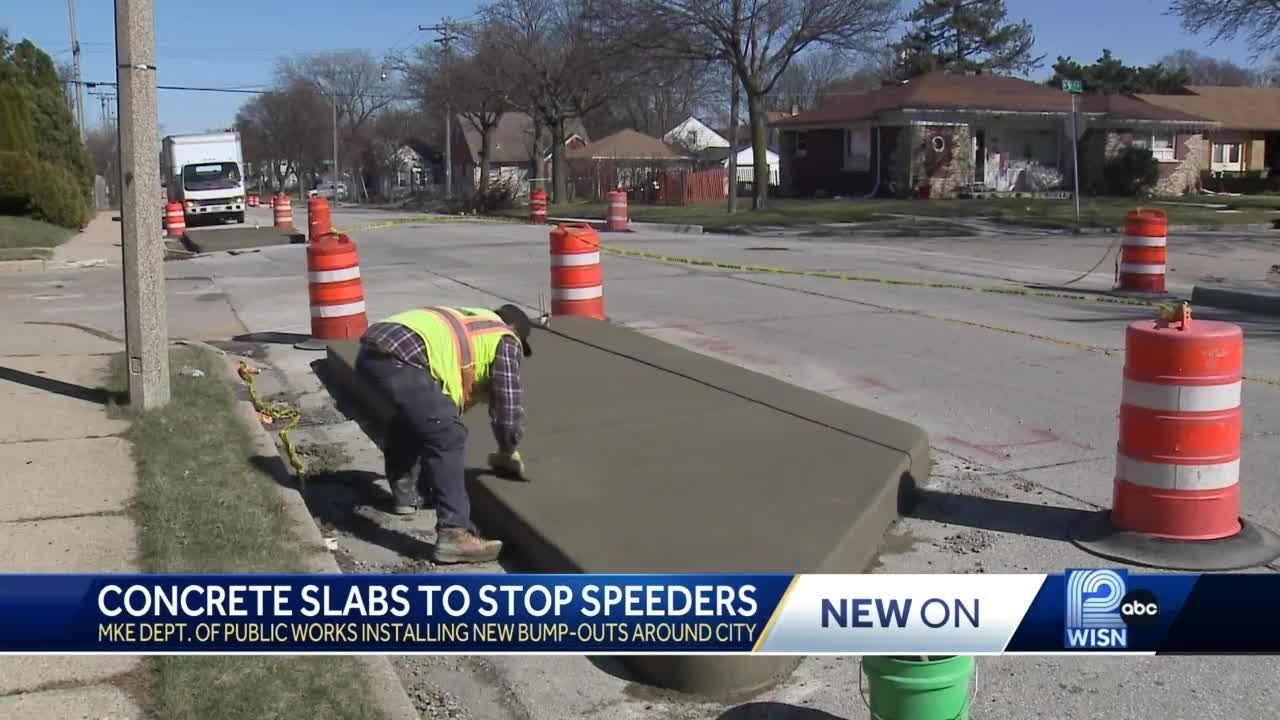 Concrete slabs to stop speeders - YouTube