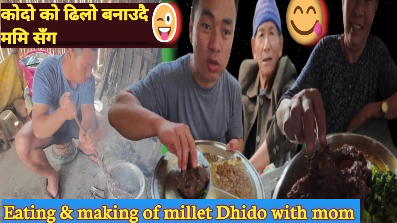 Eating and making millet dhido with kinima | village lifestyle ...