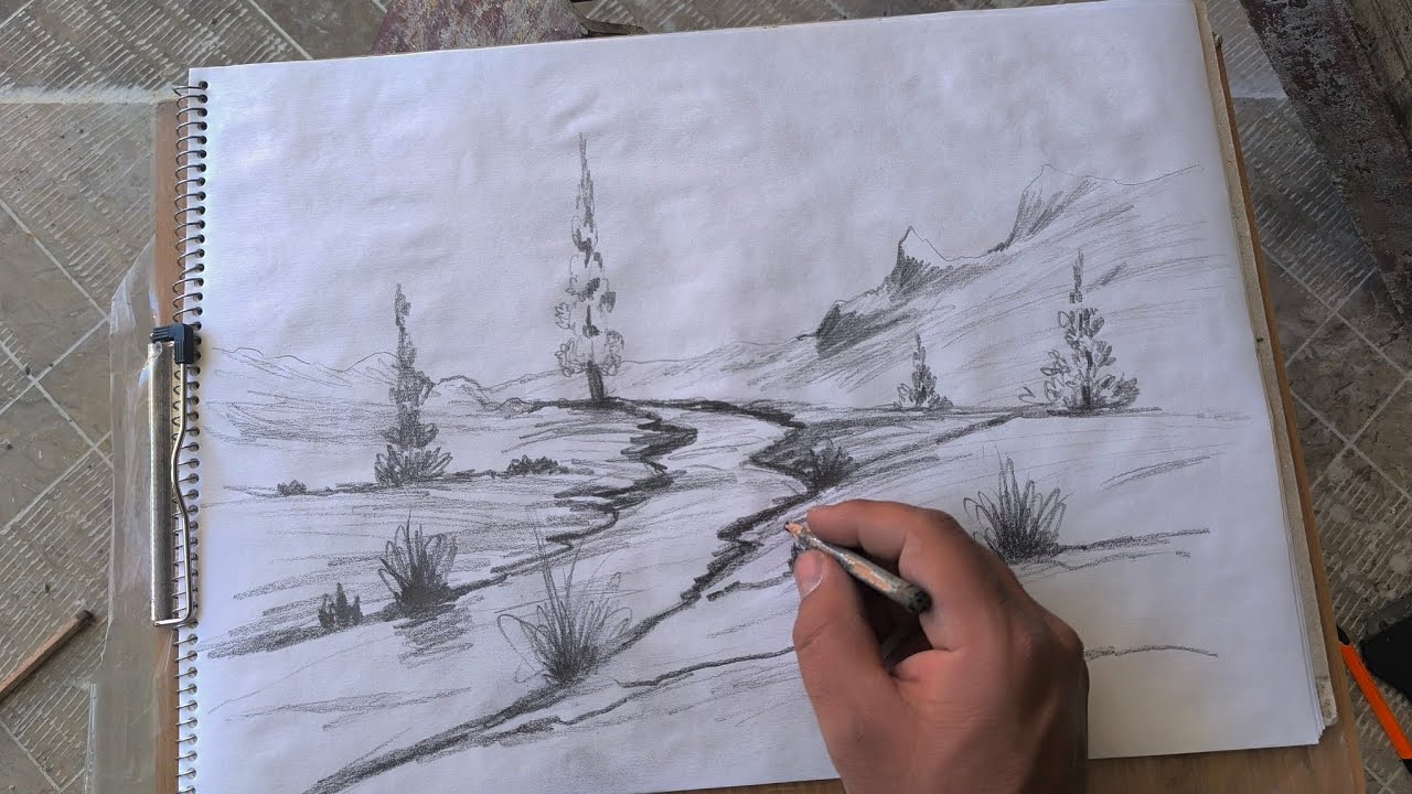 Pencil drawing#How to design an attractive landscape.Learning to draw ...